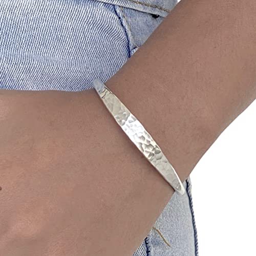 Hammered Sterling Silver Handmade Cuff Bracelet, Minimalist Simple Shiny Silver 1/4 inch Wide, 6 1/2 long, Thick and Solid, Gift for Her