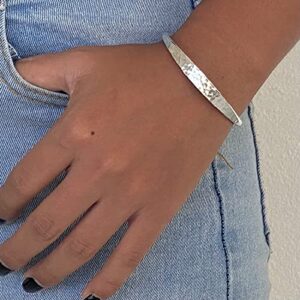 Hammered Sterling Silver Handmade Cuff Bracelet, Minimalist Simple Shiny Silver 1/4 inch Wide, 6 1/2 long, Thick and Solid, Gift for Her