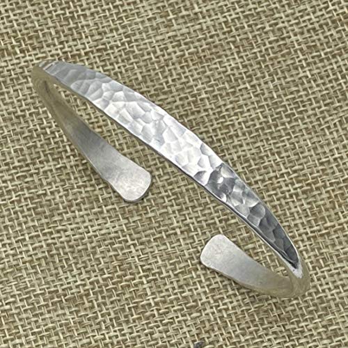 Hammered Sterling Silver Handmade Cuff Bracelet, Minimalist Simple Shiny Silver 1/4 inch Wide, 6 1/2 long, Thick and Solid, Gift for Her