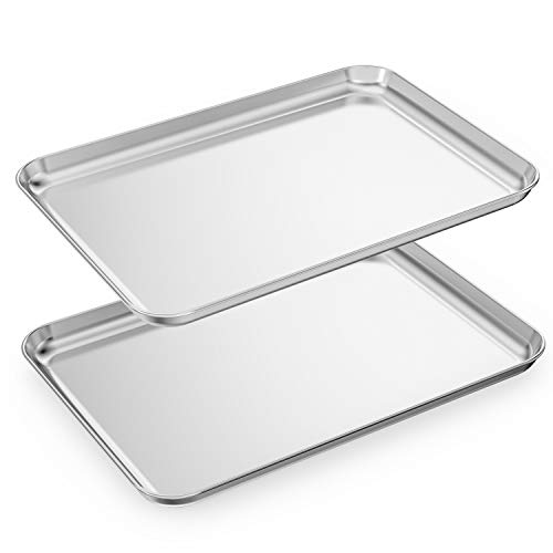 Baking Sheets Set of 2, HKJ Chef Cookie Sheets 2 Pieces & Stainless Steel Baking Pans & Toaster Oven Tray Pans, Rectangle Size 18 x 13 x 1 inch, Non Toxic & Healthy & Easy to Clean