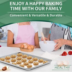 Baking Sheets Set of 2, HKJ Chef Cookie Sheets 2 Pieces & Stainless Steel Baking Pans & Toaster Oven Tray Pans, Rectangle Size 18 x 13 x 1 inch, Non Toxic & Healthy & Easy to Clean