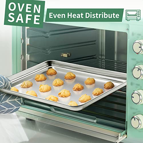 Baking Sheets Set of 2, HKJ Chef Cookie Sheets 2 Pieces & Stainless Steel Baking Pans & Toaster Oven Tray Pans, Rectangle Size 18 x 13 x 1 inch, Non Toxic & Healthy & Easy to Clean