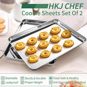 Baking Sheets Set of 2, HKJ Chef Cookie Sheets 2 Pieces & Stainless Steel Baking Pans & Toaster Oven Tray Pans, Rectangle Size 18 x 13 x 1 inch, Non Toxic & Healthy & Easy to Clean