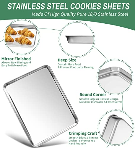 Baking Sheets Set of 2, HKJ Chef Cookie Sheets 2 Pieces & Stainless Steel Baking Pans & Toaster Oven Tray Pans, Rectangle Size 18 x 13 x 1 inch, Non Toxic & Healthy & Easy to Clean