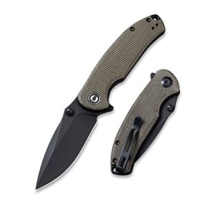 civivi pintail flipper pocket knife for edc, liner lock knife 2.97'' s35vn blade dark green micarta handle c2020c