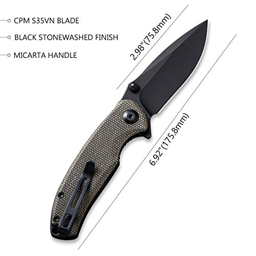 CIVIVI Pintail Flipper Pocket Knife for EDC, Liner Lock Knife 2.97'' S35VN Blade Dark Green Micarta Handle C2020C