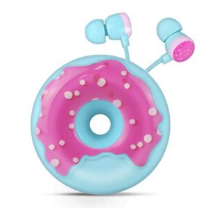 qearfun donut earbuds for kids, cute earbud & in-ear headphones wired gift for school girls and boys with microphone and lovely earphones storage case