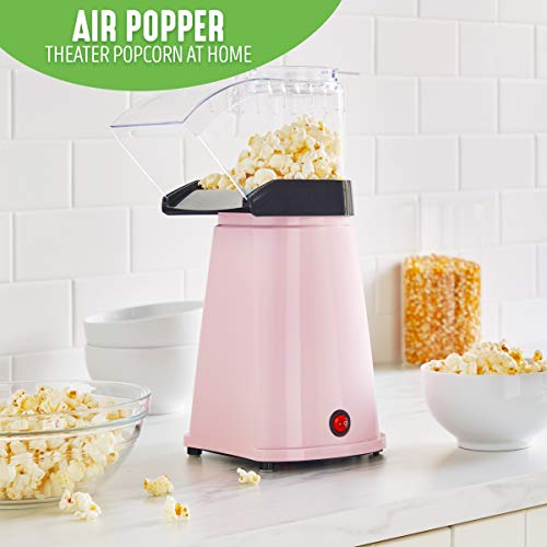 GreenLife Electric Popcorn Maker Hot Air Popper, Corn Kernal Measuring and Butter Melting Tray, Easy one Switch, Pink