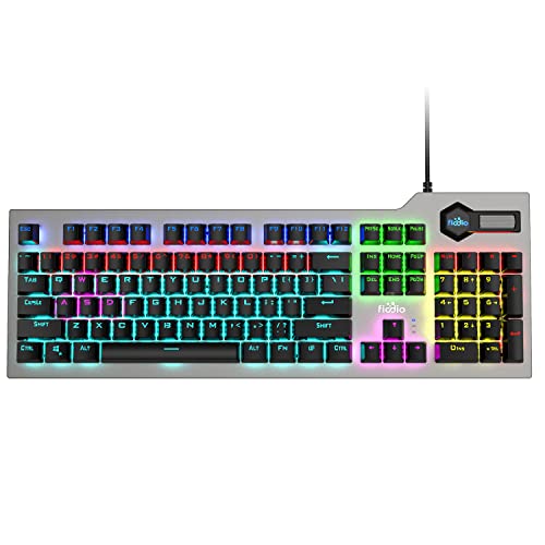 FIODIO Mechanical Gaming Keyboard, Wired RGB Rainbow Backlit Keyboard with Blue Switches, Ergonomic Standard Keyboard for Desktop, Computer, PC