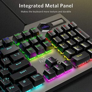 FIODIO Mechanical Gaming Keyboard, Wired RGB Rainbow Backlit Keyboard with Blue Switches, Ergonomic Standard Keyboard for Desktop, Computer, PC