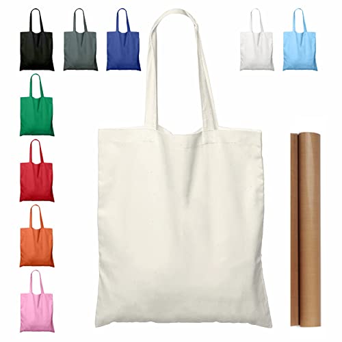 NPBAG 5 | 15 | 25 | 50 Pack 15'' X 16'' Natural Cotton Tote Bags, Lightweight Blank Bulk Cloth bags with 1pc of PTFE Teflon Sheet (5-Pack)