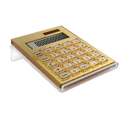 EXPUTRAN Acrylic Calculator with Stand, Battery and Solar Hybrid Powered Basic Calculator 12-Digit LCD Display,Home Office Desktop Accessories(Gold)