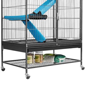 Yaheetech Rolling 2-Story Ferret Cage Small Animal Cage for Chinchilla Adult Rats Metal Critter Nation Cage w/ 2 Removable Ramps/Platforms Black