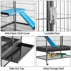 Yaheetech Rolling 2-Story Ferret Cage Small Animal Cage for Chinchilla Adult Rats Metal Critter Nation Cage w/ 2 Removable Ramps/Platforms Black