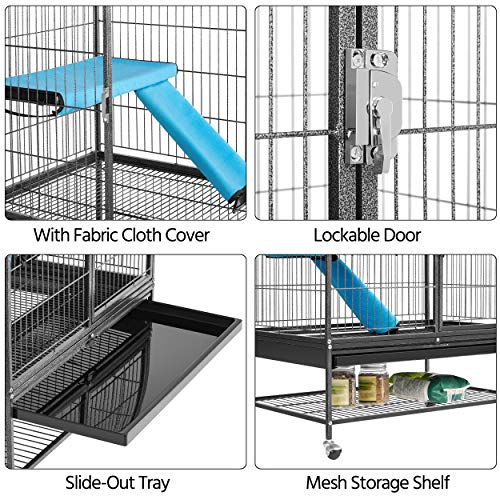 Yaheetech Rolling 2-Story Ferret Cage Small Animal Cage for Chinchilla Adult Rats Metal Critter Nation Cage w/ 2 Removable Ramps/Platforms Black