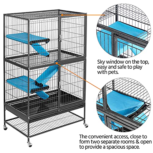 Yaheetech Rolling 2-Story Ferret Cage Small Animal Cage for Chinchilla Adult Rats Metal Critter Nation Cage w/ 2 Removable Ramps/Platforms Black