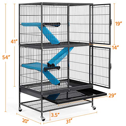 Yaheetech Rolling 2-Story Ferret Cage Small Animal Cage for Chinchilla Adult Rats Metal Critter Nation Cage w/ 2 Removable Ramps/Platforms Black