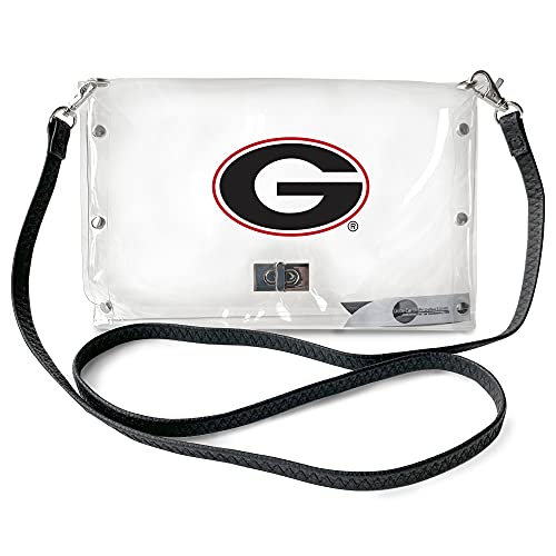 Littlearth womens NCAA Georgia Bulldogs Clear Envelope Purse with Black Fashion Strap, Clear, 10" x 6.5" x 0.5", (101312-UGA-STRAP)