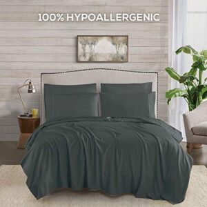 Mueller Ultratemp Bed Sheets Set, Super Soft 1800, 18-24 Inch Deep Pocket Sheets, Transfers Heat, Breathes Better, Hypoallergenic, Wrinkle, 6Pc, Dark Gray Queen