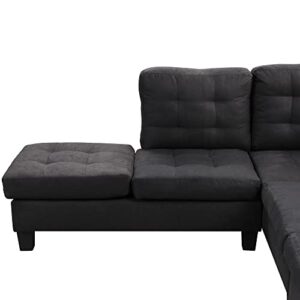 Casa Andrea Milano 3 Piece Modern Tufted Micro Suede L Shaped Sectional Sofa Couch with Reversible Chaise & Ottoman, Large