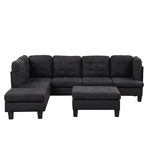 Casa Andrea Milano 3 Piece Modern Tufted Micro Suede L Shaped Sectional Sofa Couch with Reversible Chaise & Ottoman, Large