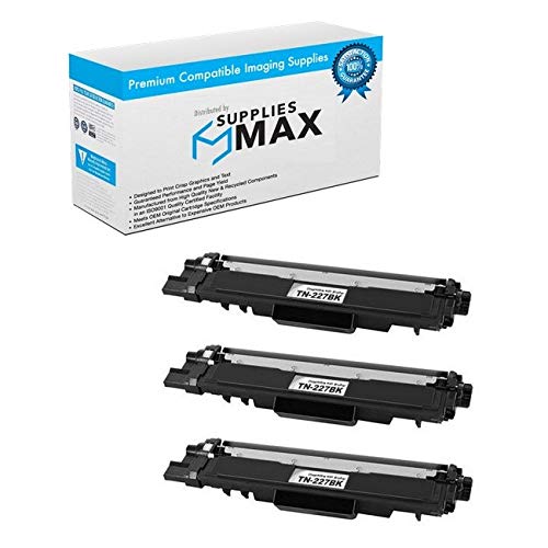 SuppliesMAX Compatible Replacement for Brother DCP-L3510/L3550/HL-L3210/L3270/L3290/MFC-L3710/L3730/L3750/L3770CDW Black Toner Cartridge (3/PK-3000 Page Yield) (TN-227BK_3PK)