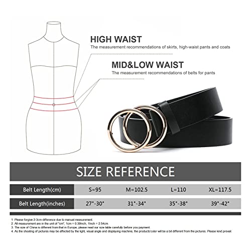 MORELESS 3 Pack Women's Faux Leather Belts for Jeans Dress Pants, Fashion Waist Belts with Double O-Ring Buckle Medium