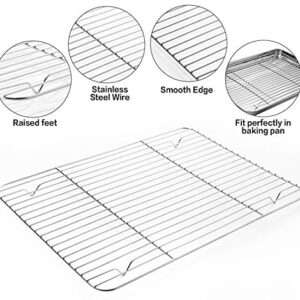 Stainless Steel Baking Sheet Tray Cooling Rack with Silicone Baking Mat Set, Cookie Pan with Cooling Rack, Set of 9 (3 Sheets + 3 Racks + 3 Mats), Non Toxic, Heavy Duty & Easy Clean