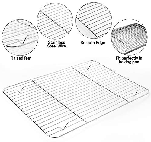 Stainless Steel Baking Sheet Tray Cooling Rack with Silicone Baking Mat Set, Cookie Pan with Cooling Rack, Set of 9 (3 Sheets + 3 Racks + 3 Mats), Non Toxic, Heavy Duty & Easy Clean