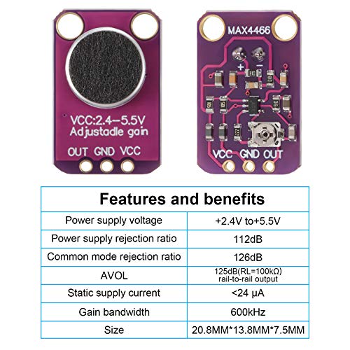 6 Pieces Electret Microphone Amplifier Module MAX4466 Adjustable Gain Blue Breakout Board