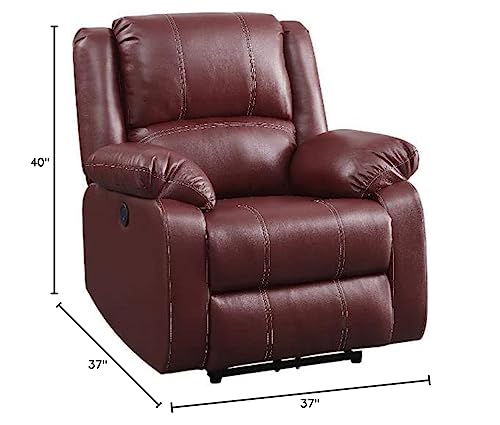 Acme Furniture PU Upholstered Power Recliner with USB Port, Red