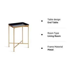 Kate and Laurel Celia Modern Tray Side Table, 18 x 12 x 26, Navy Blue and Gold, Foldable Rectangular End Table for Storage and Display