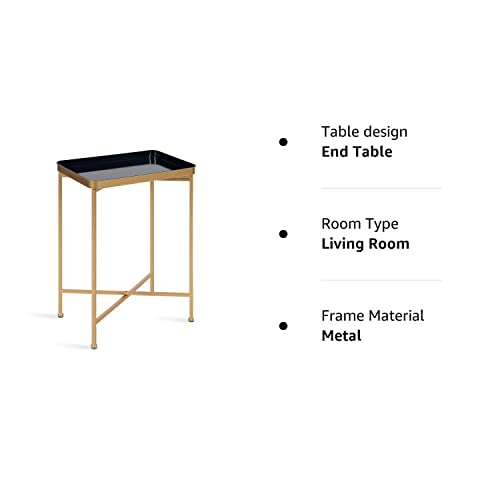 Kate and Laurel Celia Modern Tray Side Table, 18 x 12 x 26, Navy Blue and Gold, Foldable Rectangular End Table for Storage and Display