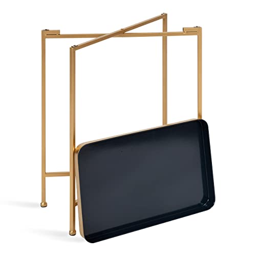 Kate and Laurel Celia Modern Tray Side Table, 18 x 12 x 26, Navy Blue and Gold, Foldable Rectangular End Table for Storage and Display