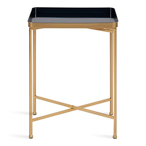 Kate and Laurel Celia Modern Tray Side Table, 18 x 12 x 26, Navy Blue and Gold, Foldable Rectangular End Table for Storage and Display