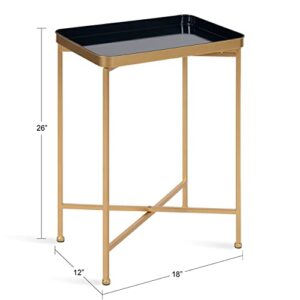 Kate and Laurel Celia Modern Tray Side Table, 18 x 12 x 26, Navy Blue and Gold, Foldable Rectangular End Table for Storage and Display