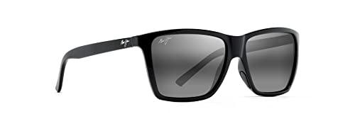 Maui Jim Men's and Women's Cruzem Polarized Rectangular Sunglasses, Black Gloss/Neutral Grey, Medium