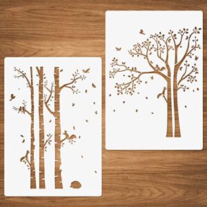 tree branches stencils painting on wood, 2 pcs family tree reusable templates for canvas paper art journaling mixed media diy scrapbooking a4 size 8.3"x11.7"