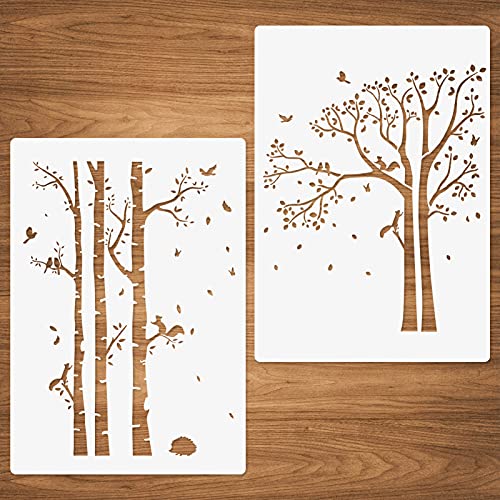 Tree Branches Stencils Painting on Wood, 2 Pcs Family Tree Reusable Templates for Canvas Paper Art Journaling Mixed Media DIY Scrapbooking A4 Size 8.3"x11.7"