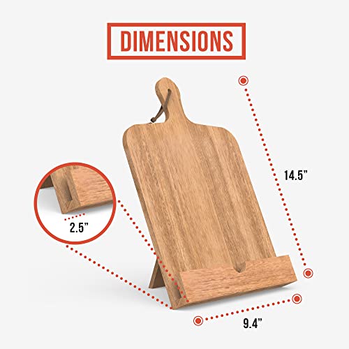 Chef Pomodoro Classic Cookbook Recipe Stand, 100% Natural Wood | Fits iPad Tablets and Cookbooks, Wooden Kickstand (Acacia Wood)