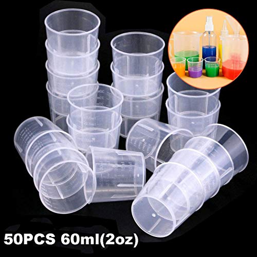 Goeielewe 50PCS Plastic Medicine Cups, 60ml/2oz Clear Reusable Graduated Cups Transparent Scale Measuring Cups, Measure Container for Mixed Pills, Liquid Medication