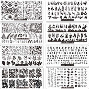 fingerangel 13pcs nail stamp plates set 8 plate 2stamper 2scraper 1storage bag nails art stamping plate scraper stamper set leaves flowers animal nail plate template image plate