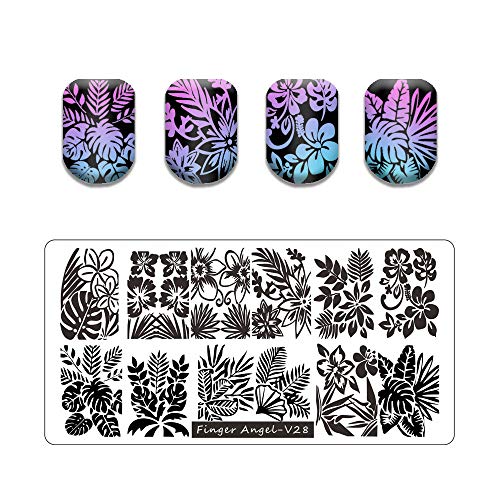 FingerAngel 13pcs Nail Stamp Plates set 8 plate 2Stamper 2Scraper 1storage bag Nails Art Stamping Plate Scraper Stamper Set Leaves Flowers Animal Nail plate Template Image Plate