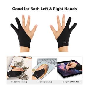 Mixoo Artist Gloves for Drawing Tablet 2 Pack - Palm Rejection Drawing Gloves with Two Fingers for Paper Sketching, iPad, Graphics Painting, Good for Left and Right Hand (S)