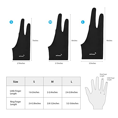 Mixoo Artist Gloves for Drawing Tablet 2 Pack - Palm Rejection Drawing Gloves with Two Fingers for Paper Sketching, iPad, Graphics Painting, Good for Left and Right Hand (S)