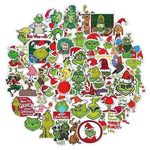 50 Pcs The Grinch Stickers Christmas Stickers for Car Laptop PVC Backpack Water Bottle Pad Bicycle Waterproof Decal Sticker Kids Toy/Grinch