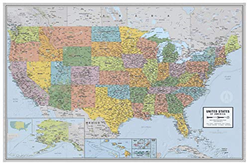 Laminated United States Voyager Map Poster | Bright Style Map | Includes The Most Legible Location Labels | 36” x 24” | Shipped Rolled in a Tube, Not Folded | Great for The Home or Classroom