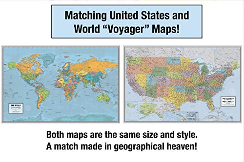 Laminated United States Voyager Map Poster | Bright Style Map | Includes The Most Legible Location Labels | 36” x 24” | Shipped Rolled in a Tube, Not Folded | Great for The Home or Classroom