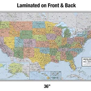 Laminated United States Voyager Map Poster | Bright Style Map | Includes The Most Legible Location Labels | 36” x 24” | Shipped Rolled in a Tube, Not Folded | Great for The Home or Classroom