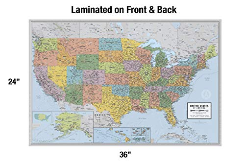 Laminated United States Voyager Map Poster | Bright Style Map | Includes The Most Legible Location Labels | 36” x 24” | Shipped Rolled in a Tube, Not Folded | Great for The Home or Classroom